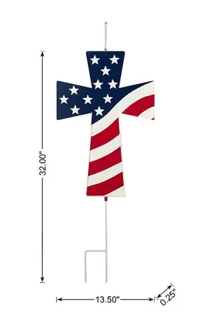 GLITZHOME Patriotic Americana Double Sided Metal Cross Yard Stake Or Wall Decor