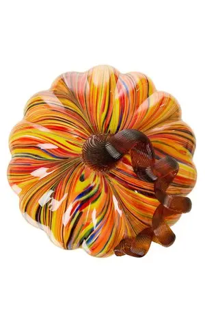 GLITZHOME Multi Stripes Glass Large Glass Pumpkin Fall Harvest