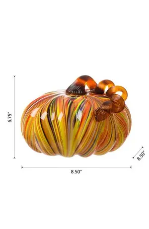 GLITZHOME Multi Stripes Glass Large Glass Pumpkin Fall Harvest