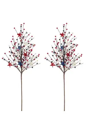 GLITZHOME Set Of 2 28"h Patriotic Americana Stars & Berry Picks - Blue