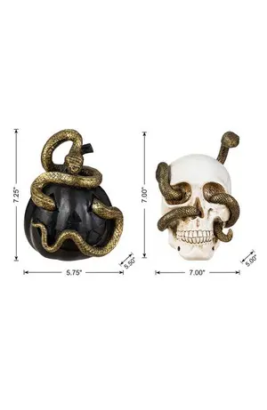 GLITZHOME Set Of 2 Halloween Resin Skull Or Highland Cow Table Decor - Black