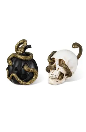 GLITZHOME Set Of 2 Halloween Resin Skull Or Highland Cow Table Decor - Black
