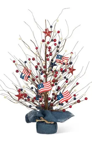 GLITZHOME 20"h Patriotic Americana Berry Or Hat Table Tree - Red