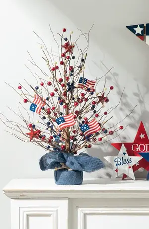 GLITZHOME 20"h Patriotic Americana Berry Or Hat Table Tree