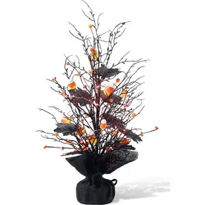 GLITZHOME 21"h Lighted Halloween Candy Corn Berries Table Tree - Black