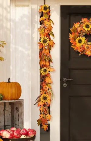 GLITZHOME 6ft Fall Maple Leaf And Sunflower Garland