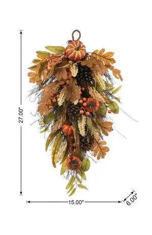 GLITZHOME 27"h Fall Pumpkin Leaf Teardrop