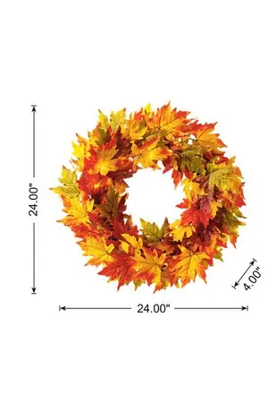 GLITZHOME 24"d Fall Lighted Maple Leaves Wreath With Timer