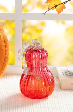 GLITZHOME Fall Glass Gourd Pumpkins With Glitter - Red