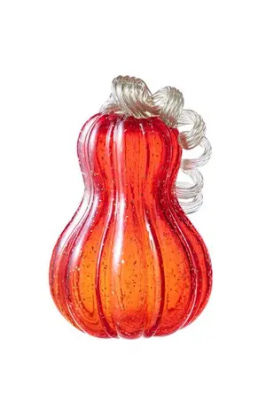 GLITZHOME Fall Glass Gourd Pumpkins With Glitter - Red