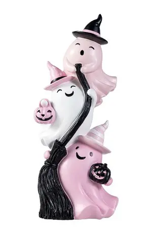 GLITZHOME Halloween Polyresin Stacked Ghost Table Decor - Pink