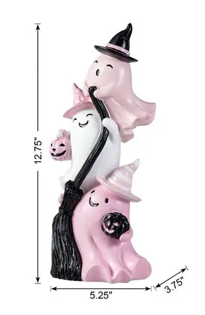 GLITZHOME Halloween Polyresin Stacked Ghost Table Decor - Pink