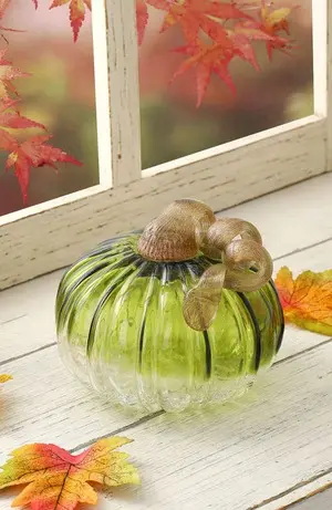 GLITZHOME Crackle Glass Short Pumpkins - Green