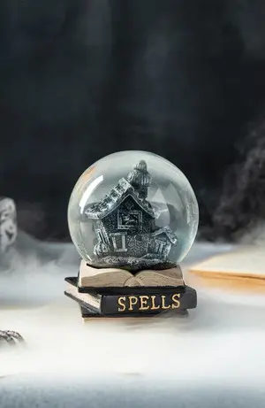 GLITZHOME 100mm Halloween Polyresin Haunted House Water Globe