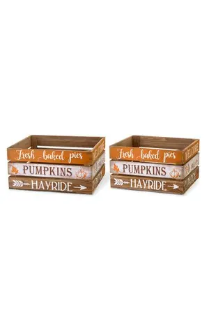 GLITZHOME Set Of 2 Wooden Pumpkin Crates Table Decor - Orange