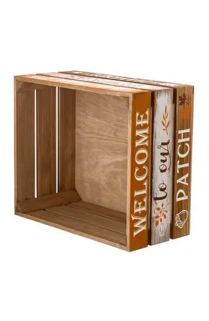 GLITZHOME Set Of 2 Wooden Pumpkin Crates Table Decor