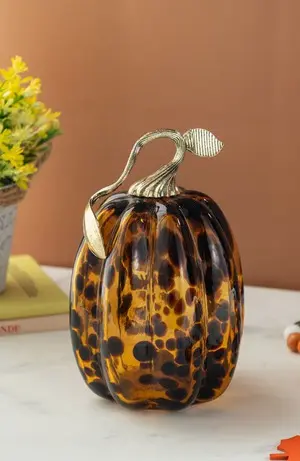 GLITZHOME Fall Multi-style Short Glass Pumpkins - Black