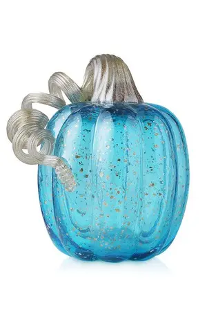 GLITZHOME Fall Multi-style Short Glass Pumpkins Blue