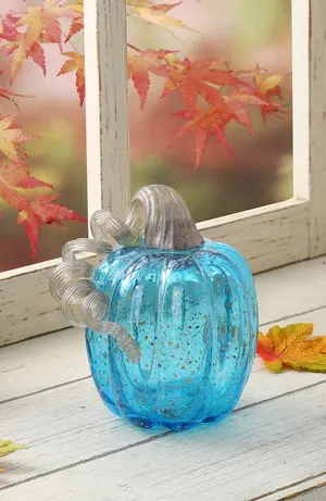 GLITZHOME Fall Multi-style Short Glass Pumpkins - Blue