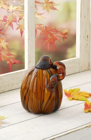 GLITZHOME Fall Multi-style Short Glass Pumpkins - Brown