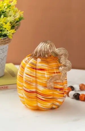 GLITZHOME Fall Multi-style Short Glass Pumpkins - Orange
