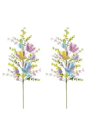 GLITZHOME Set Of 2 28"h Easter Glitter Egg Artificial Picks - Yellow