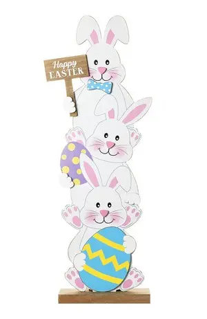 GLITZHOME Wooden Easter Stacked Bunny Porch Decor - White