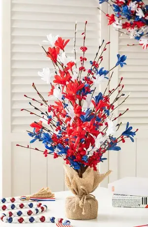 GLITZHOME 21"h Patriotic Americana Floral Table Tree