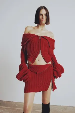 PCFG Cashmere Blend Zipped Knit Mini Skirt - Red