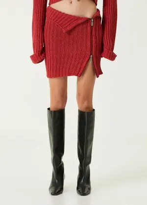PCFG Cashmere Blend Zipped Knit Mini Skirt - Red