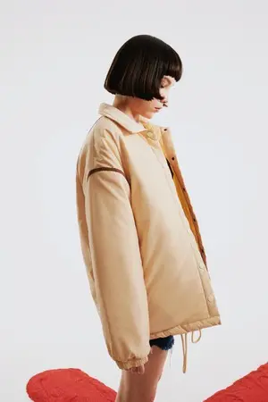 PCFG Oversized Puffer Coat With Contrast Tape Detail - Beige
