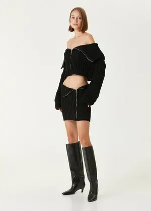 PCFG Cashmere Blend Knit Crop Top - Black