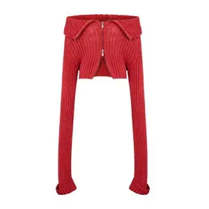 PCFG PCFG Cashmere Blend Zip-Up Knit Crop Top Red