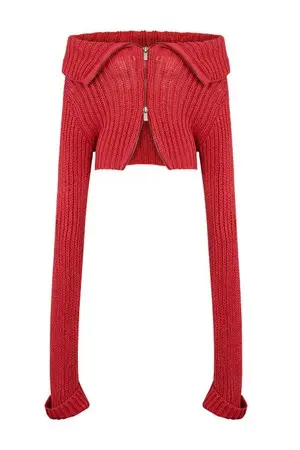 PCFG Cashmere Blend Knit Crop Top - Red