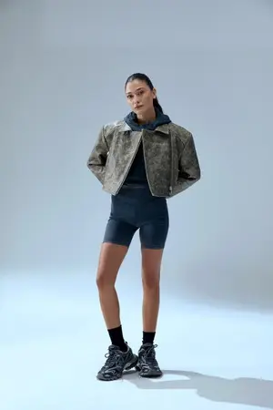 PCFG Two-tone Leather Crop Jacket - Grey
