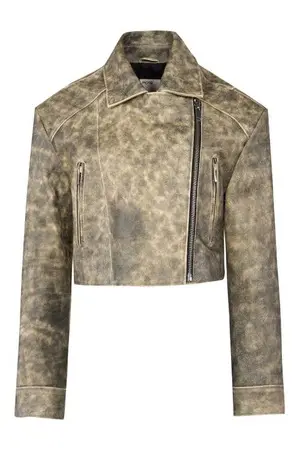 PCFG Two-tone Leather Crop Jacket - Grey