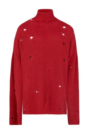 PCFG Distressed High Neck Cashmere Blend Sweater