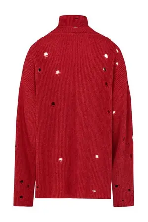 PCFG Distressed High Neck Cashmere Blend Sweater