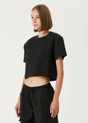 PCFG Cotton Shoulder Padded Cropped T-shirt - Black