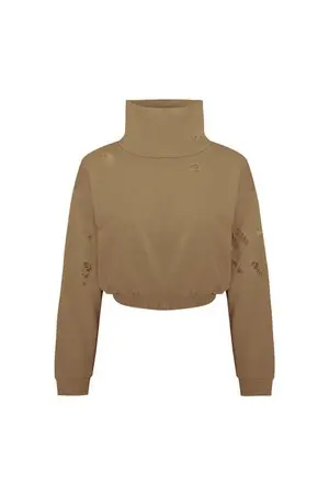 PCFG PCFG Cotton Destroyed High Neck Sweatshirt Covert Green