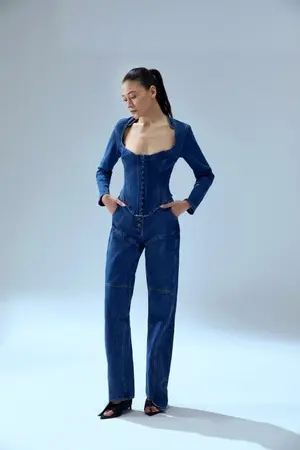 PCFG Corset Denim Top With Square Neckline
