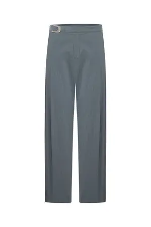 PCFG Cotton Blend Striped Woven Belted Pants - Grey