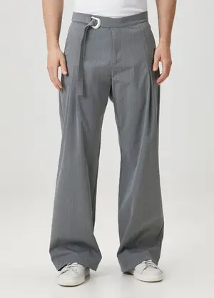 PCFG Cotton Blend Striped Woven Belted Pants