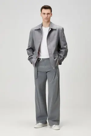 PCFG Cotton Blend Striped Woven Belted Pants