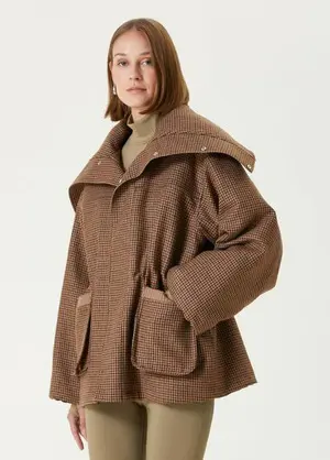 PCFG Wool & Cashmere Blend Checked Puffer Coat