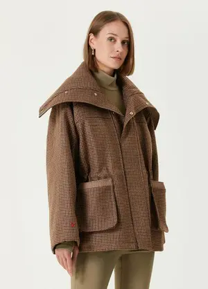 PCFG Wool & Cashmere Blend Checked Puffer Coat