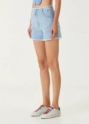 PCFG High-waisted Denim Shorts - Blue-light Blue