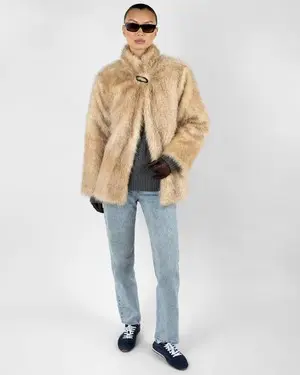 WeWoreWhat Faux Fur Jacket With Toggle Closure