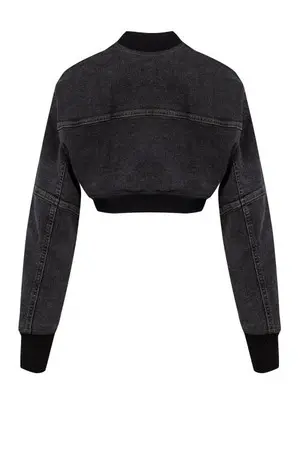 PCFG Cropped Denim Bomber Jacket With Elasticated Hem