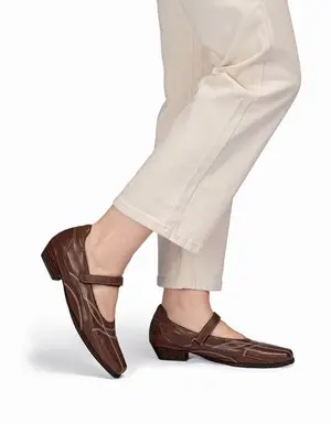 OLD TREND Folk Leather Mary Jane Heel - Coffee